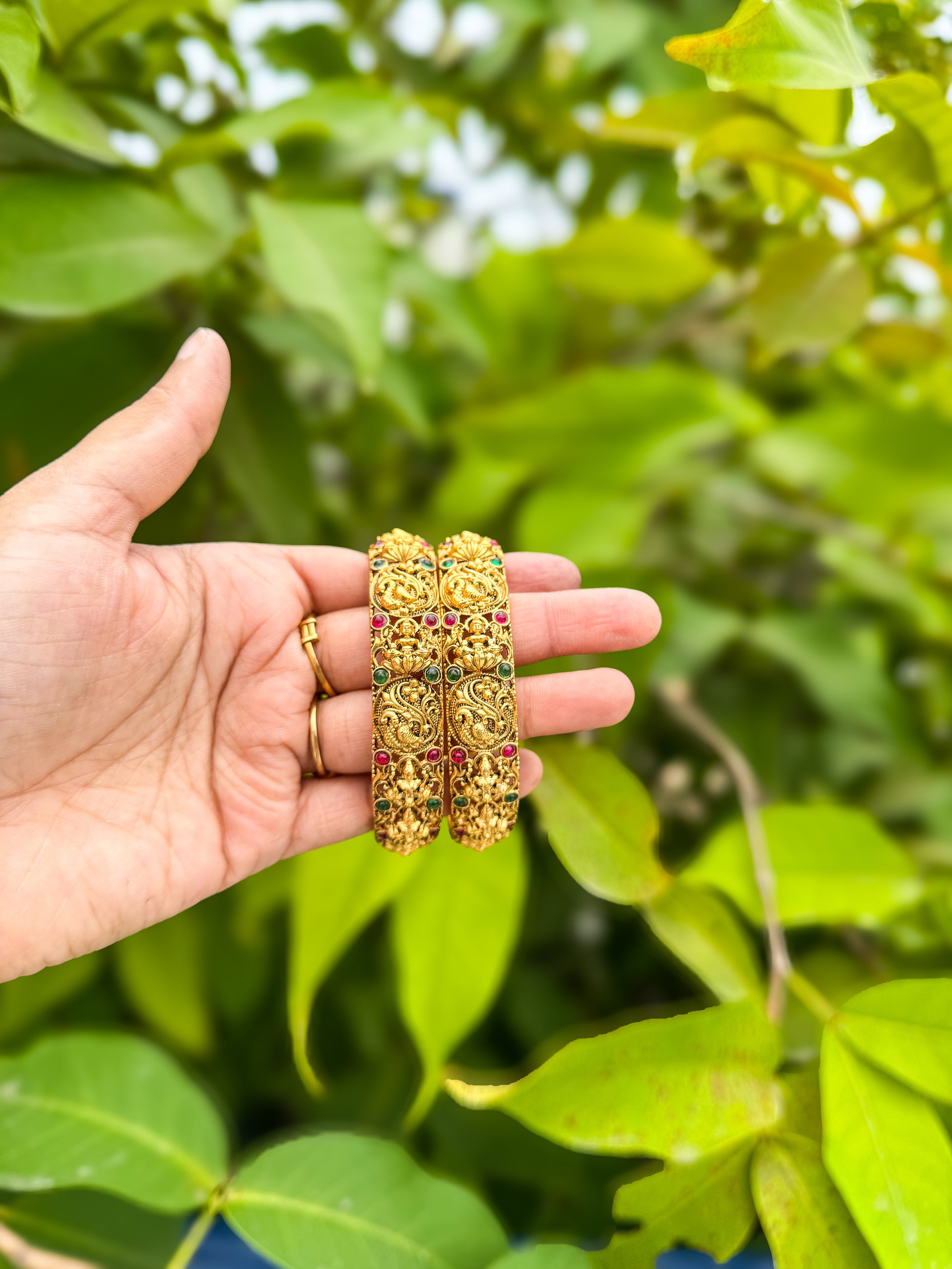 2 Bangles set with lakshmi and peacock stone designed – Poli's Kart